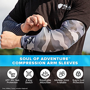 S A Compression Arm Sleeves for Men and Women - UPF 30+ Sun Protection, Moisture Wicking, 4-Way Stretch Arm Sleeves for Work & Sports (Grey Military Camo, 2 Pack)