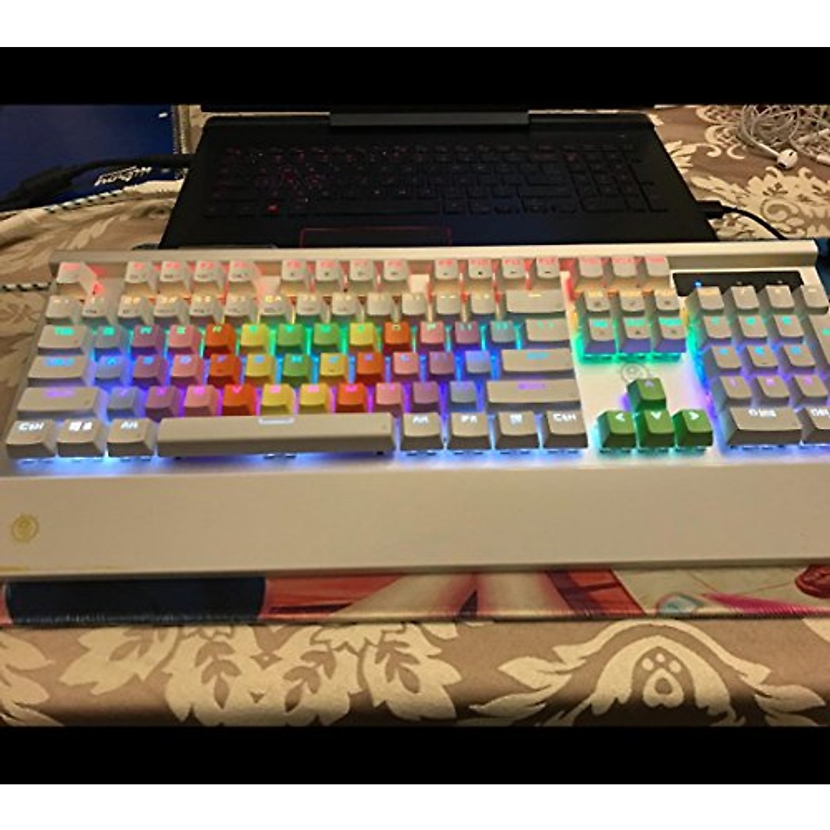 37 Keys PBT Keycaps Double-Shot Backlit Keycaps Set for Gaming Mechanical Keyboard Keycaps Rainbow Gradient