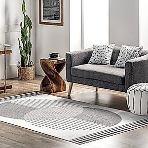 nuLOOM Leah Machine Washable Geometric Moon Phase Area Rug, 5' x 8', Grey