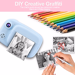 Kids Instant Camera, Mijiaowatch 12MP/1080P Kids Digital Print Camera with 3.5 Inch Cameras for Kids 32GB TF Card, Kids Gift Toys for Ages 3-14 (Blue)