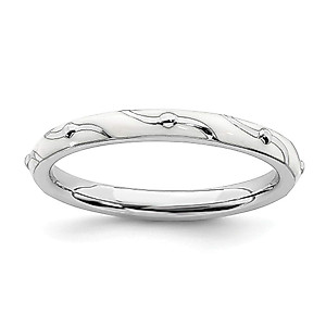Solid 925 Sterling Silver Stackable White Enamel Ring Eternity Band Size 8