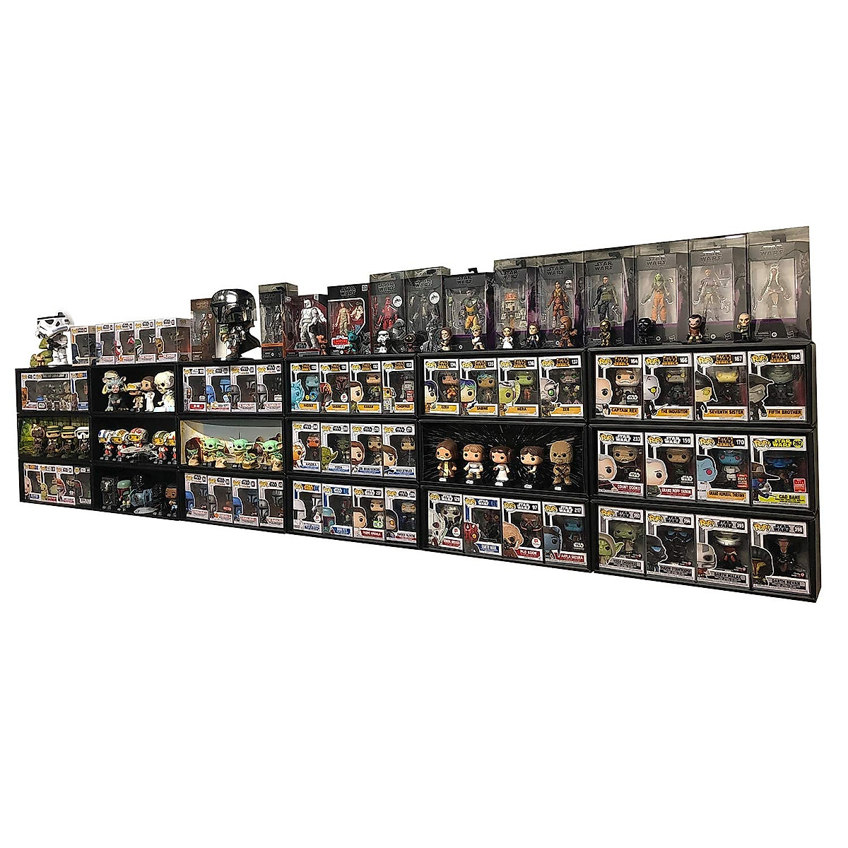 6 Single Row in Box Display Cases for 4 in. Funko Pop Collectible Toy Figures, Black Cardboard