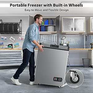 LifePlus Chest Freezer, 3.8 Cu Ft Compact Deep Freezer With Fast Cooling & Convenient Pulley, Perfect for Kitchen Apartment Office, Small Freezer With Low Noise & Energy Saving, Grey