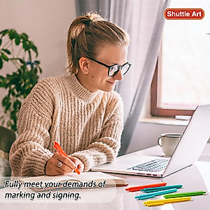 Shuttle Art Ballpoint Pens, 24 Pack Colored Retractable Black Ink Ball Point Pens, Cute Pens 1.0mm Medium Point Quick Drying for Writing Journaling Taking Notes School Office Home