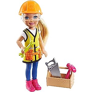 Barbie Chelsea Can Be Playset with Blonde Chelsea Builder Doll (6-in) Hard Hat, Tool Belt, Goggles, Saw, Hammer, Wrench, Toolbox, Great Gift for Ages 3 Years Old & Up