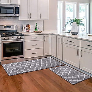 KMAT Kitchen Mat [2 PCS] Cushioned Anti-Fatigue Kitchen Rug, Waterproof Non-Slip Kitchen Mats and Rugs Heavy Duty PVC Ergonomic Comfort Foam Rug for Kitchen, Floor Home, Office, Sink, Laundry,Grey