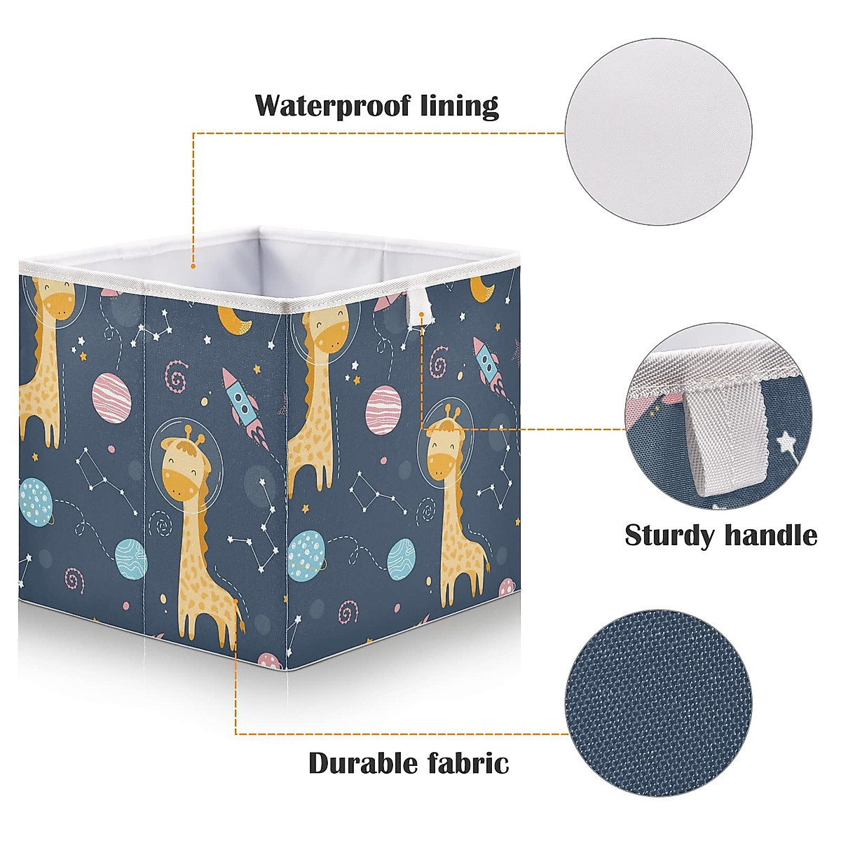 Cute Animals Giraffe Cube Storage Bin Collapsible Storage Bins Waterproof Toy Basket for Cube Organizer Bins for Kids Nursery Book Bathroom Closet Girls Boys - 11.02x11.02x11.02 IN
