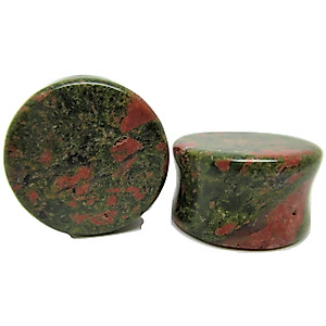 Pierced Republic Mossy Stone Ear Plugs - Double Flared Gauges - 7 Sizes - Pair (0 Gauge (8mm))
