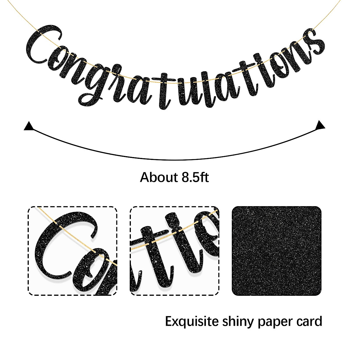 MonMon & Craft Congratulations Banner/Congrats Grad Party Decor/Graduation Activities/Wedding/Birthday/Retirement Party Decorations Black Glitter