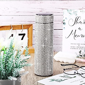 Sieral Bling Stainless Steel Water Bottle LED Temperature Display Smart Rhinestone Vacuum Diamond Water Bottle Glitter Bottles Diamond Vacuum Flask Mug Gift Kids Women,17 oz White 23cm/9.06''