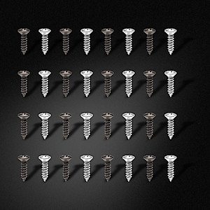 SAVITA 100 Pcs Guitar Pickguard Screws, Bass Pickguard Screw Set, Guitar Mounting Screws for Electric Guitar Electric Bass Guards (Light Black, Bright Silver)