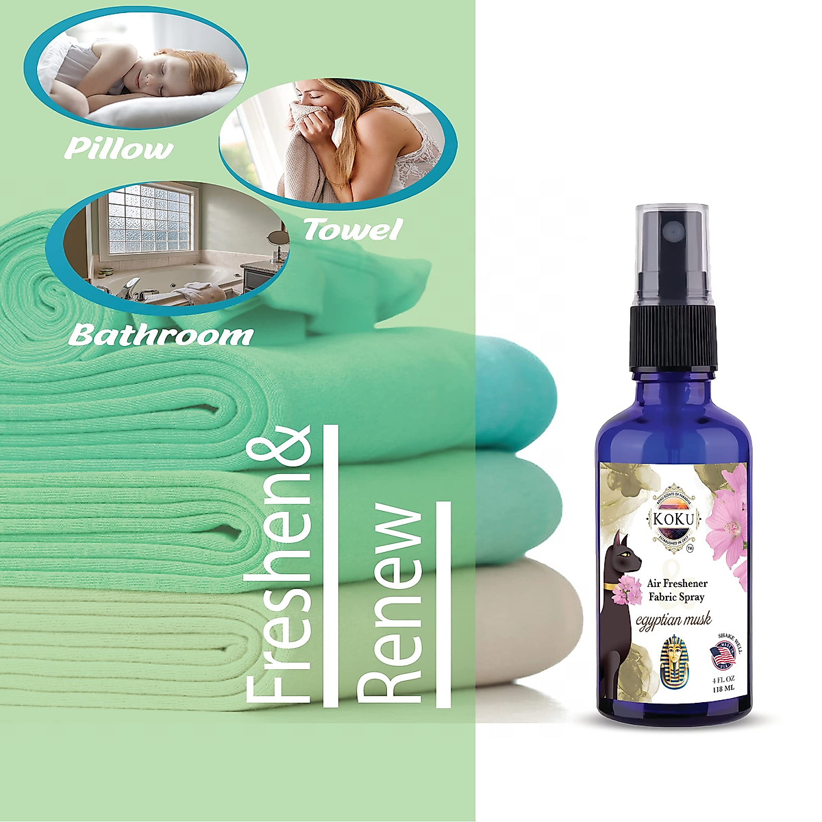 Egyptian Musk Air Freshener - Room Spray - Odor Eliminator - Deodorizer - Car Air Freshener - Home Spray - Linen Spray - Fabric Refresher - Non-Toxic - Alcohol Free - Made in USA (4 Oz)