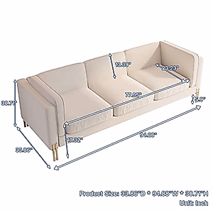 Kadway Mid-Century Modern Sofa Couch for 3-4 Persons, 95" Velvet Sofa with Gold Legs Large Load Upholstered 3 Seater Couches Sectional Couch Deep Seat Sofa for Living Room Office Beige