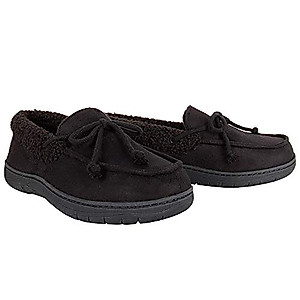 Hanes Men's Moccasin Slipper House Shoe With Indoor Outdoor Memory Foam Sole Fresh Iq Odor Protection, Navy, Large