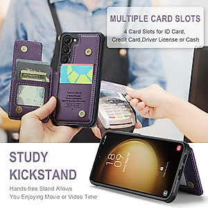 Vinich for Samsung Galaxy S23 Case with Card Holder, for Samsung S23 Wallet Case for Women Men with RFID Blocking, Durable Kickstand Shockproof Phone Case for Galaxy S23 5G, Purple