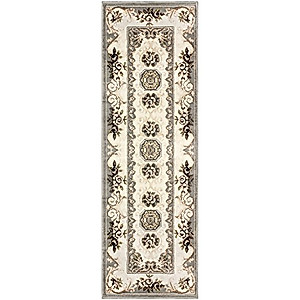 SUPERIOR Traditional Oriental Floral Polypropylene Indoor Area Rug or Runner with Jute Backing, 2'7" x 8', Beige