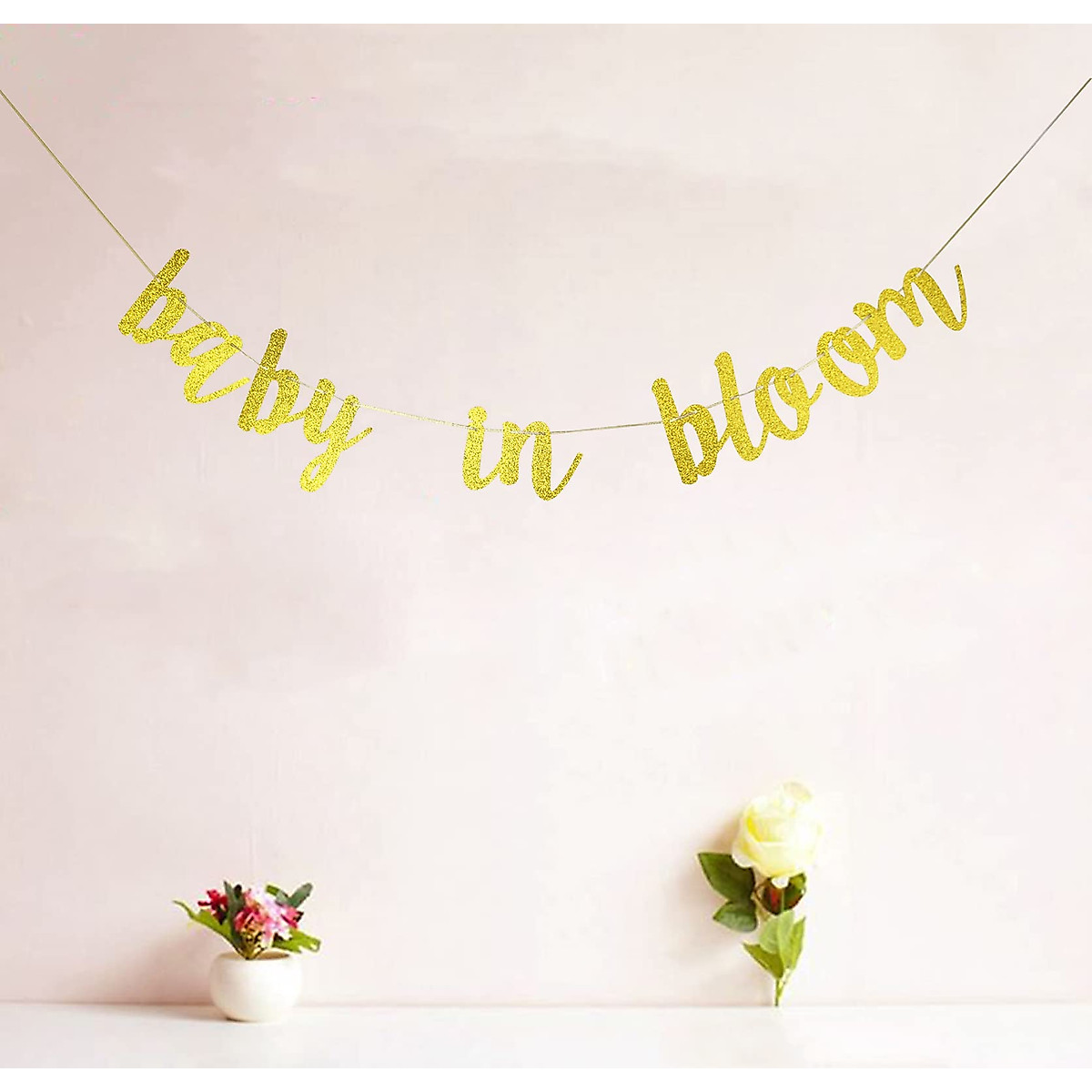 StarsGarden Gold Glitter Baby in Bloom Banner,Welcome Baby Bunting Garlands, Baby ShowerParty Decorations Supplies, blue