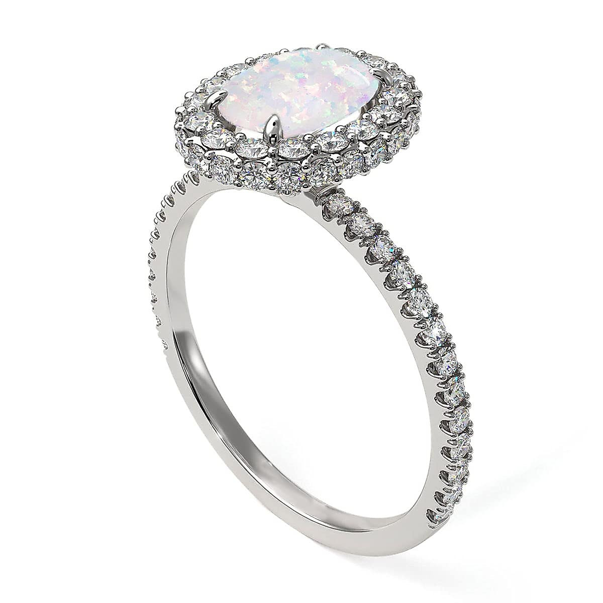 Thanksgiving Gifts gift ideas mom gift' ring simple jewelry Anniversary dress matching Ring Created-Opal 925 Sterling Silver Halo Design Ring Oval-Cut Fashion Jewelry for Women in Size 7