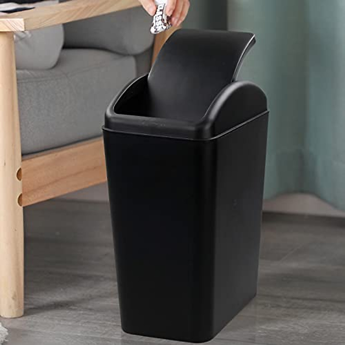 Xowine 4.2 Gallon Small Plastic Trash Can with Swing Lid, Garbage Can for Kitchen, Black