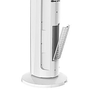 Lasko 1500 Watt 4 Speed Quiet Bladeless Multi Function Remote Control Comfort Control Tower Fan and Space Heater with 3 Heat Settings, White