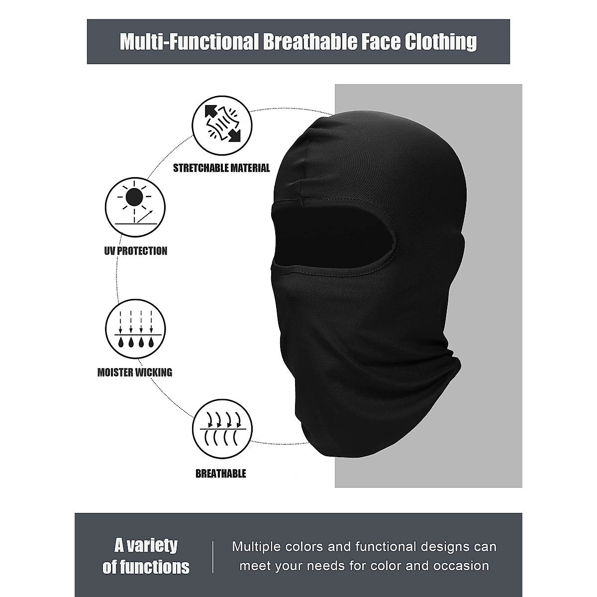 SATINIOR 6 Pcs Ski Mask Cover Full Face Mask Summer Face Covering Ice Silk UV Protection Balaclava Women Men Outdoor Sports(Black)