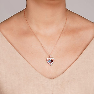 18K Rose Gold Heart Necklace, Birthstone Necklace Jewelry for Women with 2 Birthstones, Customized Gifts for Women Mom Wife Grandma Sister Friend, I Love You Always and Forever, Gold, Cubic Zirconia