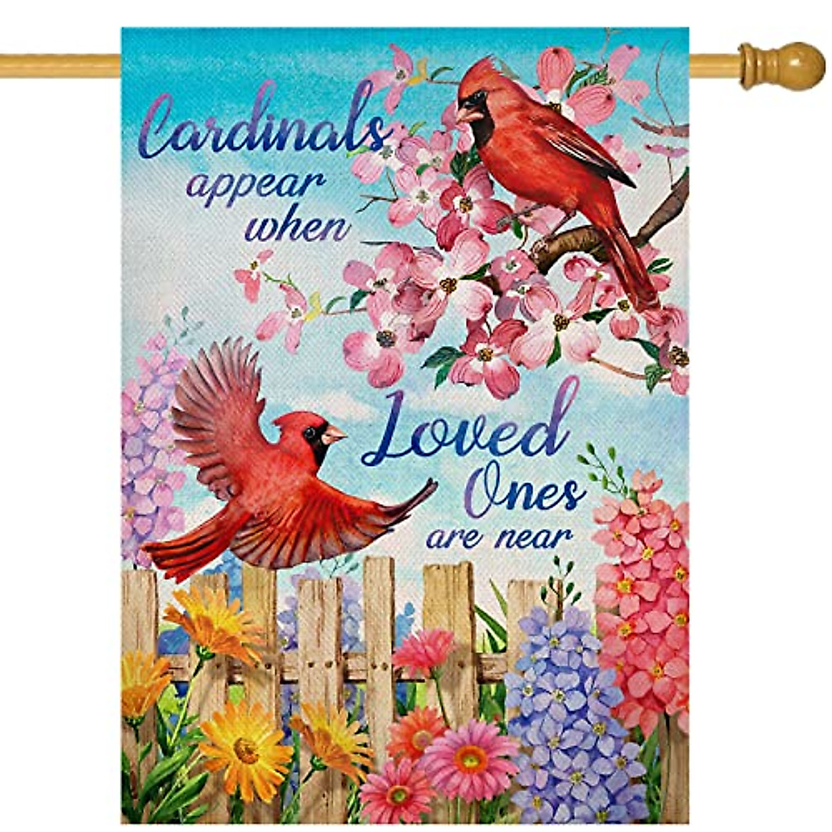 Covido Home Decorative Cardinals Appear When Loved Ones are Near Spring House Flag, Summer Bird Garden Yard Dogwood Daisy Flower Outside Decoration Inspirational Outdoor Large Decor Double Sided 28x40