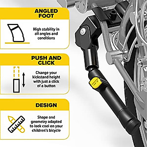 Ultraverse Center Mount Kickstand for 14, 16,18 and 20 inch Kids Bikes, BMX, Mountain Bikes- Great Bicycle Adjustable Accessory for Children, Boys, Girls- Black/Yellow Aluminium Alloy Stand