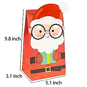 Uptotop Christmas Candy Bags, 24 Pack 2D Christmas Treat Bags with 6 Assorted Designs, Xmas Kraft Paper Bags for Holiday Cookie Candy Party Favor Supplies Decor