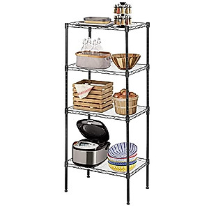 Dlewmsyic 4-Tier Wire Shelving, Adjustable Storage Shelves with 4 PP Sheets 600lbs Capacity Metal Shelf 18L x12W x44H Commercial Storage Rack for Office Garage Kitchen Basement Bedroom, Black