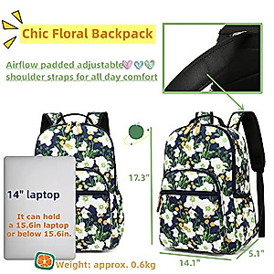 Leaper Water-resistant Floral Laptop Backpack Travel Bag Bookbags Satchel (Black-White Flower)