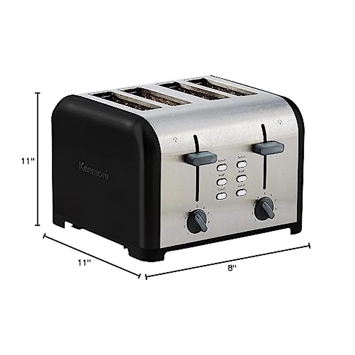 Kenmore 4-Slice Toaster, Black Stainless Steel, Dual Controls, Extra Wide Slots, Bagel and Defrost Functions, 9 Browning Levels, Removable Crumb Trays, for Bread, Toast, English Muffin, Toaster Strudel