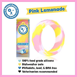 Sweet Paws Chunky Teething Rings for Dogs, Bracelet Food Grade Silicone Puppy Chew Toys for Large Puppies, Durable Dog Ring Toy for Medium Large Dogs, Puppy Teething Chews - Pink Lemonade