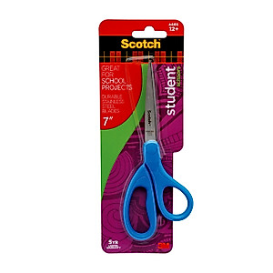 Scotch 7-Inch Student Scissors, Blue, Green, and Purple, Colors Vary, 6-Pack
