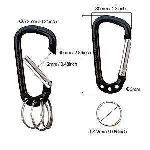 VictorsHome Carabiner Clip Keychain Aluminum Alloy D Shape Multifunction Clip Hook with 3 Key Rings for Outdoor Backpack Multi-Color 6 Pack