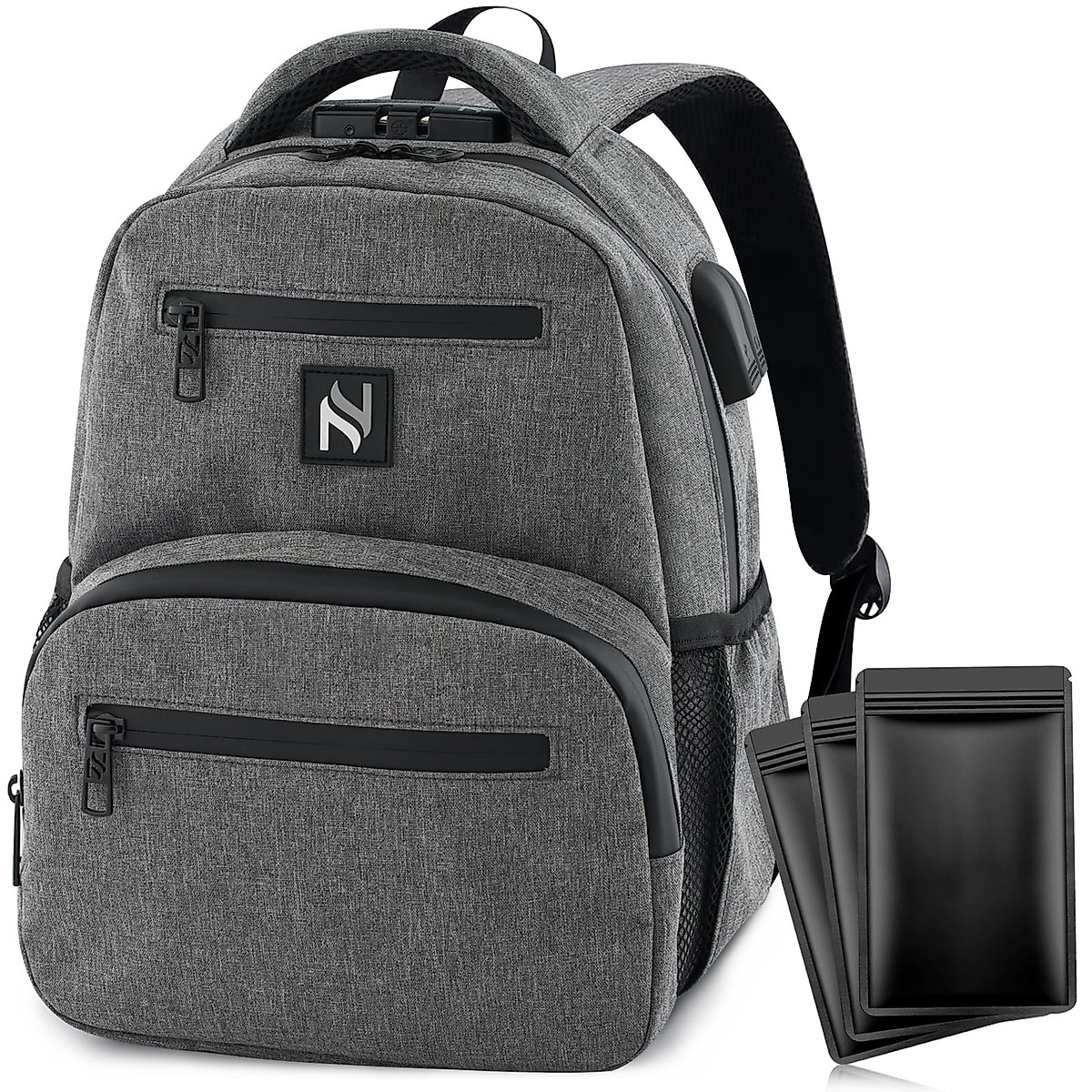 INNOSCENT Mini Smell Proof Backpack With Lock For Men/Women USB & Headphone Port (Light Grey)