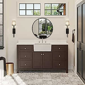 Kitchen Bath Collection Yorkshire 60-inch Farmhouse Single Bathroom Vanity (Engineered Marble/Chocolate): Includes Chocolate Cabinet with Engineered Marble Countertop and White Apron Sink