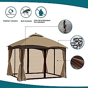 Gazebo Universal Replacement Mosquito Netting - Wonwon Outdoor Gazebo Canopy 4-Panel Screen Walls with Zipper for 10' x 10' Gazebo (Mosquito Net Only) (Brown)