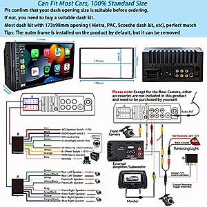 Double Din Car Stereo Compatible with Apple Carplay and Android Auto, 7 inch HD Touchscreen Car Radio Car Audio Receivers, Bluetooth, Backup Camera, Mirror Link, USB/AUX/TF/Subwoofer, FM Radio