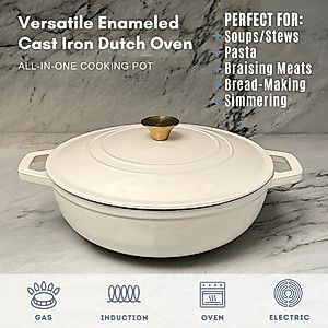 Lexi Home Enameled 5 Qt. Cast Iron Dutch Oven Braiser - Cream