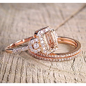18k Rose Gold Plated Ring Set with Micro-Set Engagement Ring Women (8)