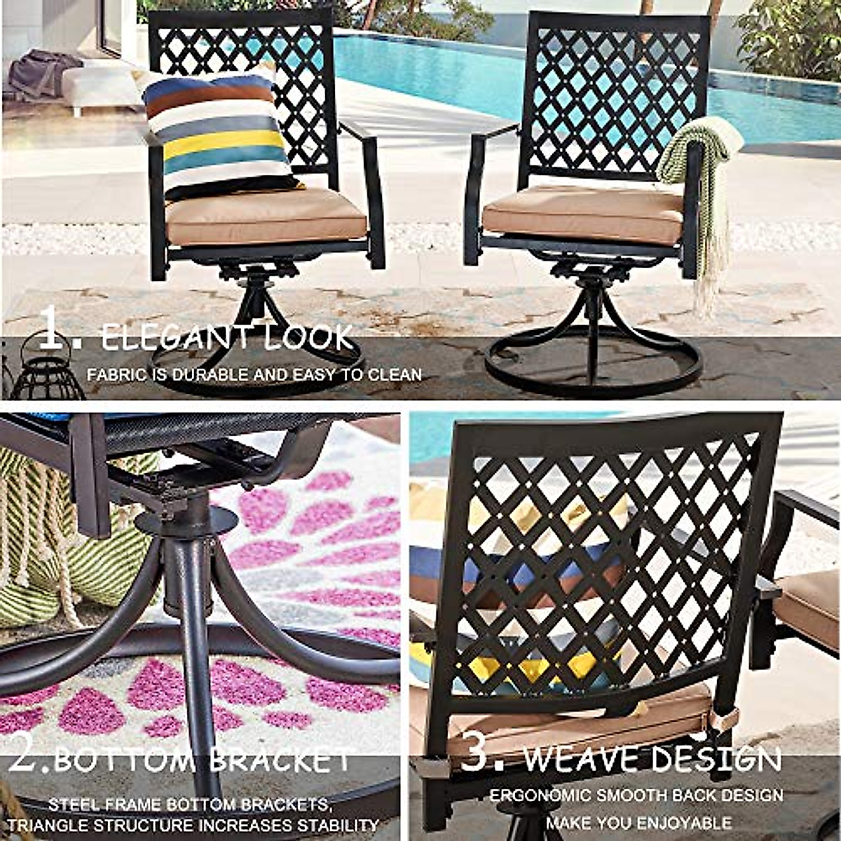 LOKATSE HOME Patio Swivel Rocker Furniture Metal Outdoor Dining Chairs with Cushion Set of 2