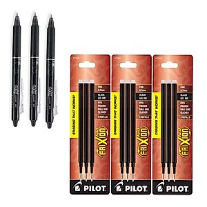 Pilot Gel Ink Refills for FriXion Erasable Gel Ink Pen, Fine Point, Black Ink Bundle: Bundle Includes 3 Packs 9 refills total and 3 Frixion Pen