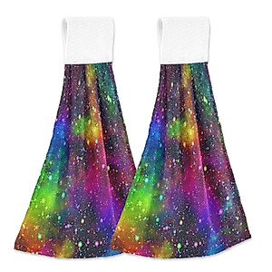 ALAZA Colorful Galaxy Kitchen Towels Tea Towels Dish Towels with Hanging Loop 2 Pack