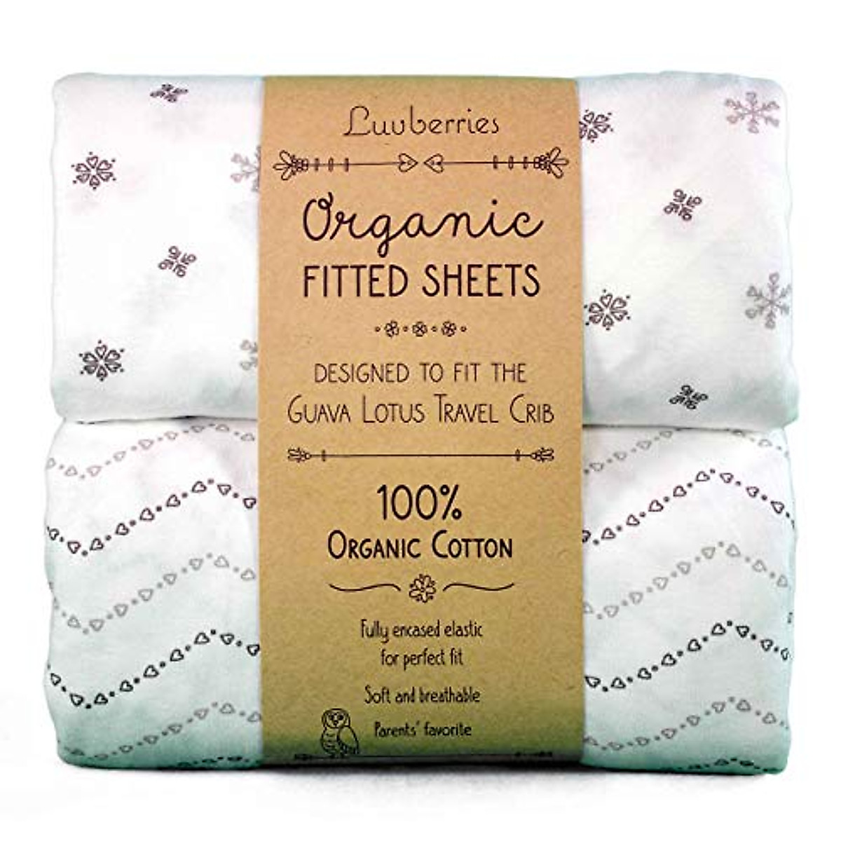 Luvberries 100% Organic Cotton Sheets for The Guava Lotus Travel Crib (Set of 2) - Baby and Toddler, Fitted Crib Sheets, for Boys & Girls (for The New 4 TAB Mattress ONLY) (Grey and White)