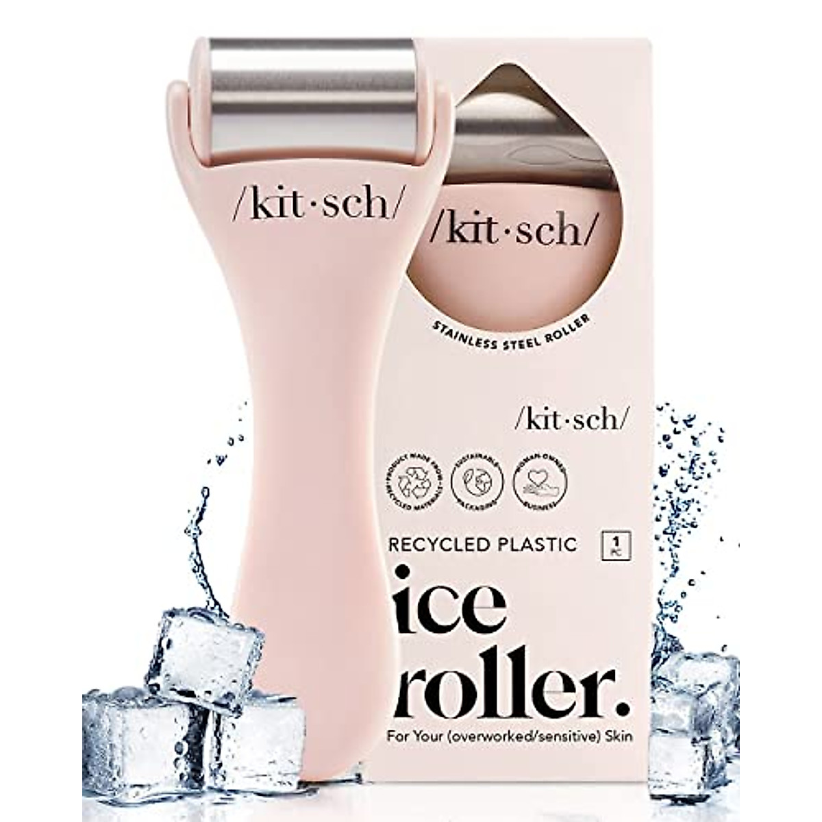 Kitsch Ice Roller for Face - Stainless Steel Ice Face Roller Skin Care | Face Ice Roller for Skin Irritation | Ice Facial Roller for Sensitive Skin | Ice Roller for Face & Eye Puffiness Relief (Pink)
