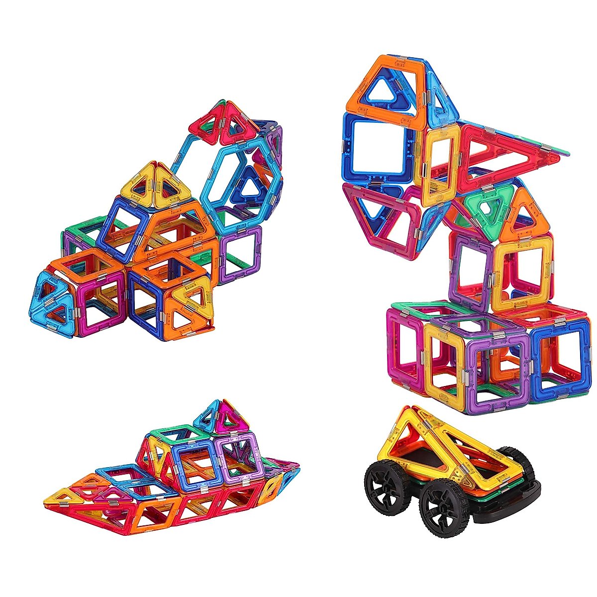 Dreambuilder Toy 162 Pieces 2nd Generation Magnetic Tiles Magnet Building Blocks with car Set and Educational Cards, Super Large Building Blocks Game Set