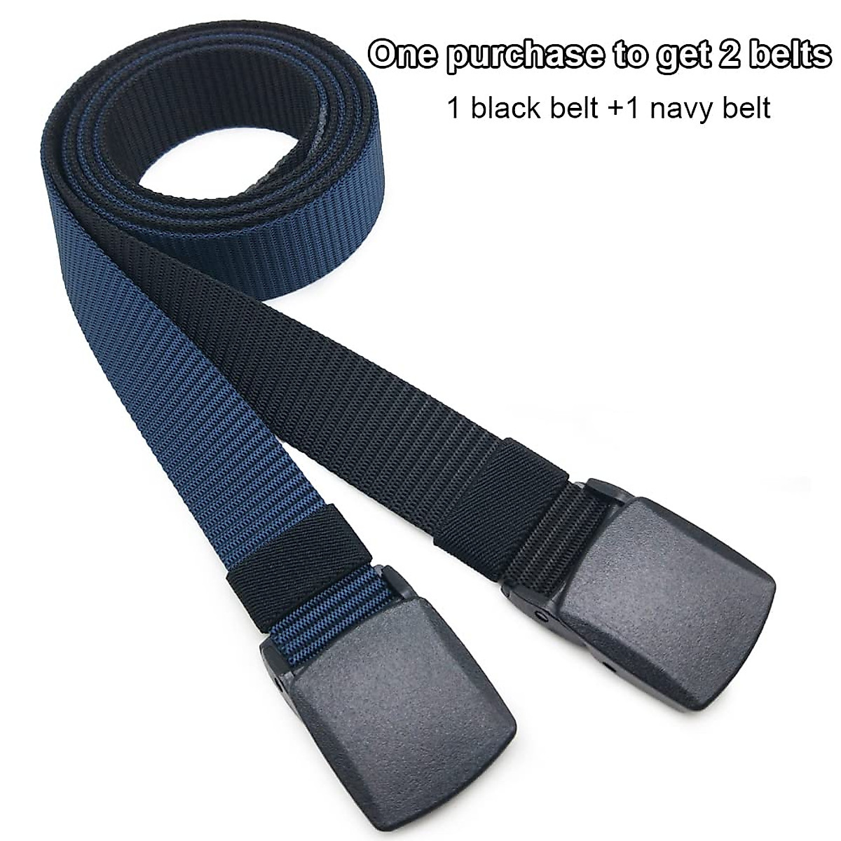 HOANAN 2 Pack 1.25" Wide Military Tactical Belt, No Metal Webbing Nylon Web Belt(black+navy)
