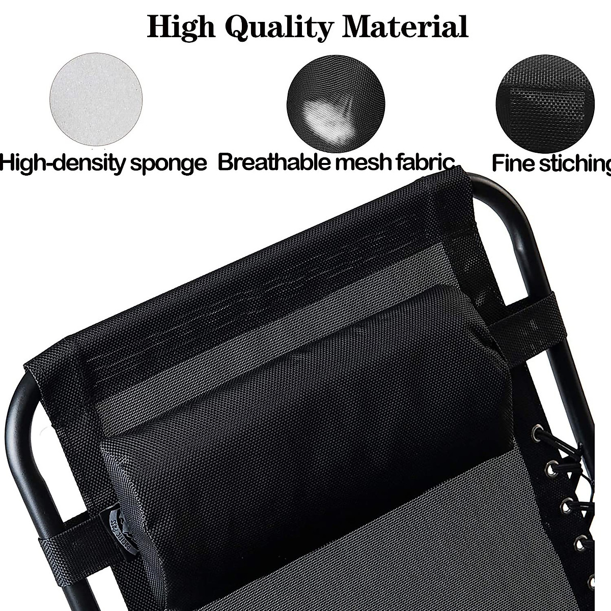 Zero Gravity Chair Set of 2 Replacement Pillow Headrest with Elastic Band, Universal Soft Removable Padded Cushion Head Pillow for Zero Gravity Lounge Chair, Folding Patio Lawn Recliner Chair, Black
