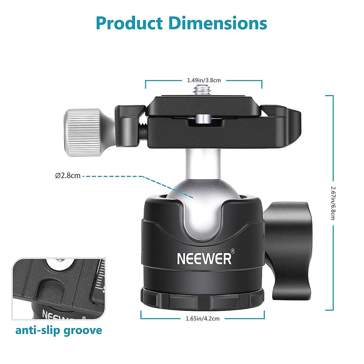 NEEWER 28mm Low Profile Tripod Ball Head 360° Panoramic Rotating with 1/4" Arca Type Quick Release Plate and Bubble Level for DSLR Cameras Tripods Monopods Slider, Max Load: 5kg/11lb